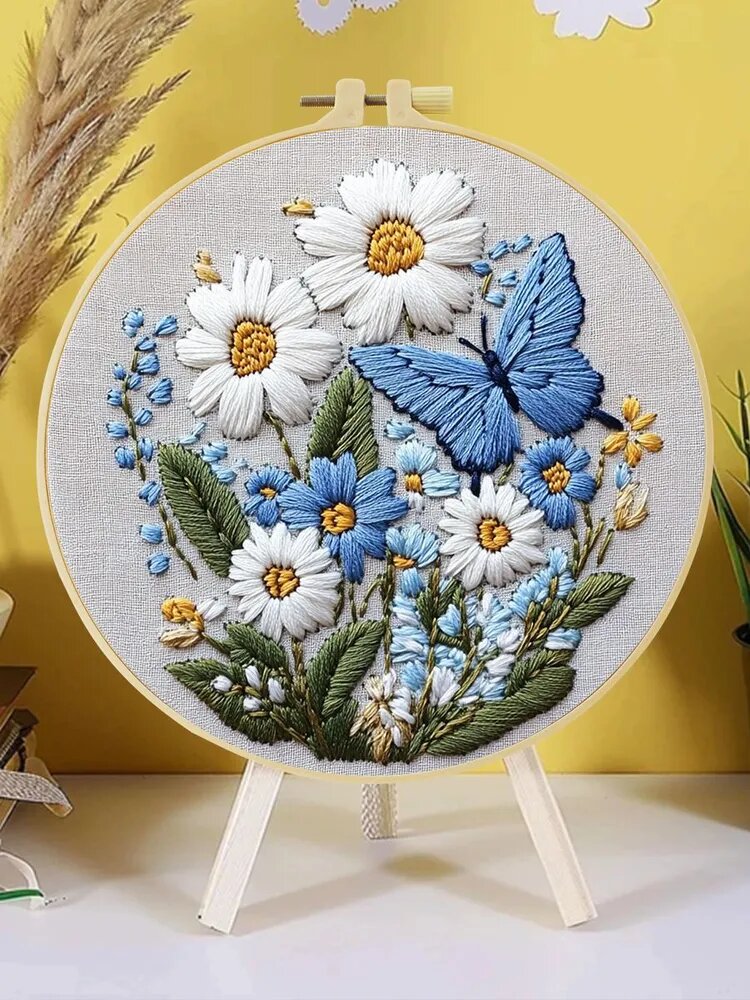 Набор для вышивания,20X20CM, подходит для начинающих, Красивые цветы и бабочки