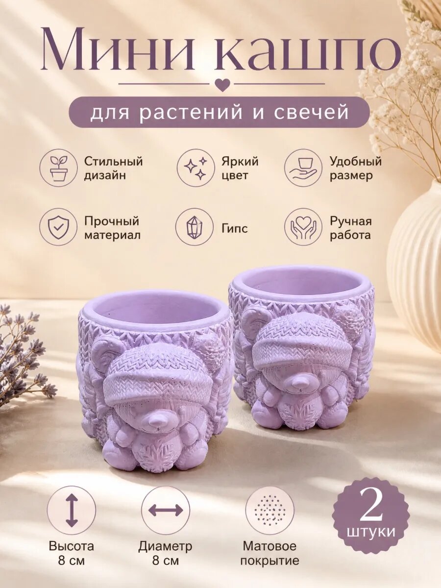 Мини кашпо для растений и свечей 2 штуки