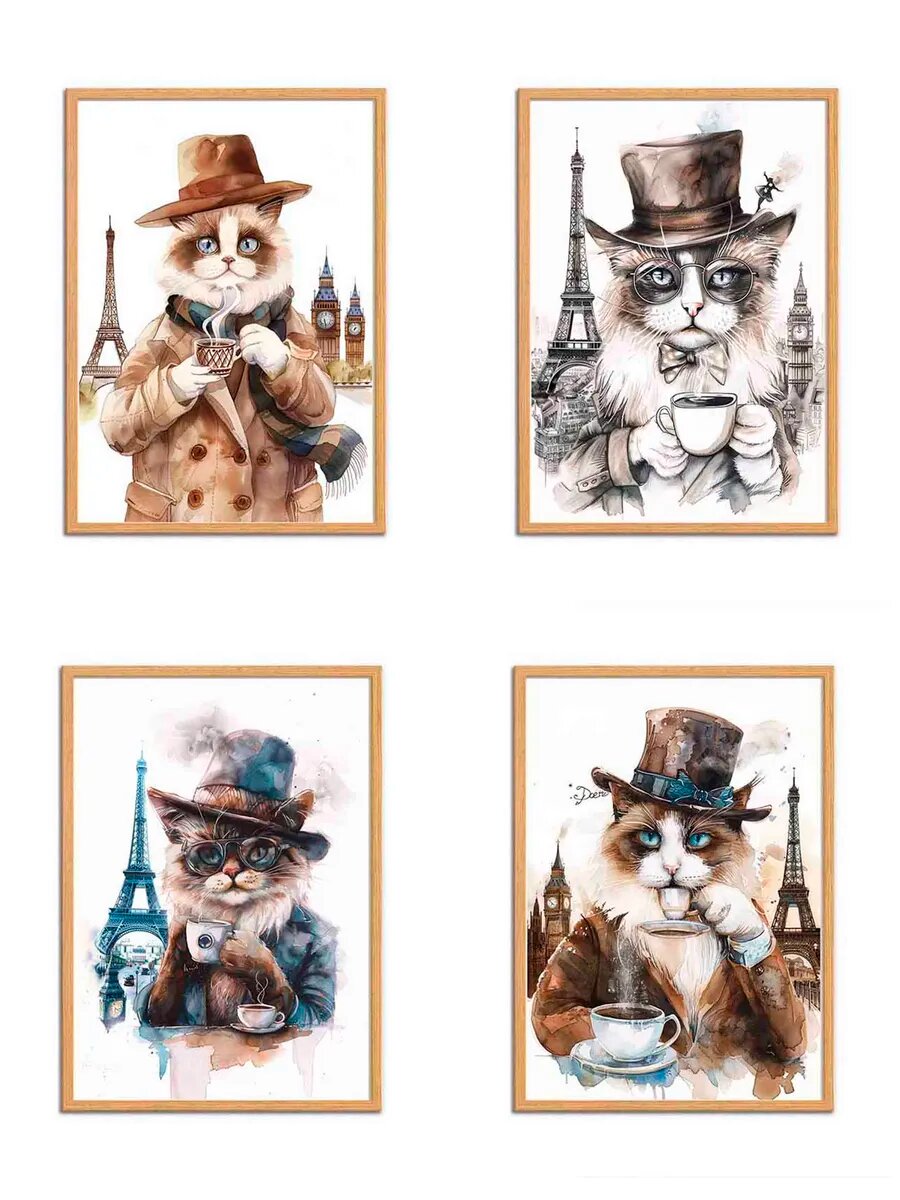 Рэгдолл Гангстер пьёт кофе, 4 Плаката, 30x21см