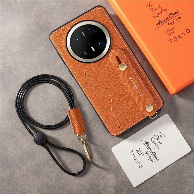 Чехол для Huawei Mate 70 Pro из кожи, чистый оранжевый, премиальный аксессуар для смартфона