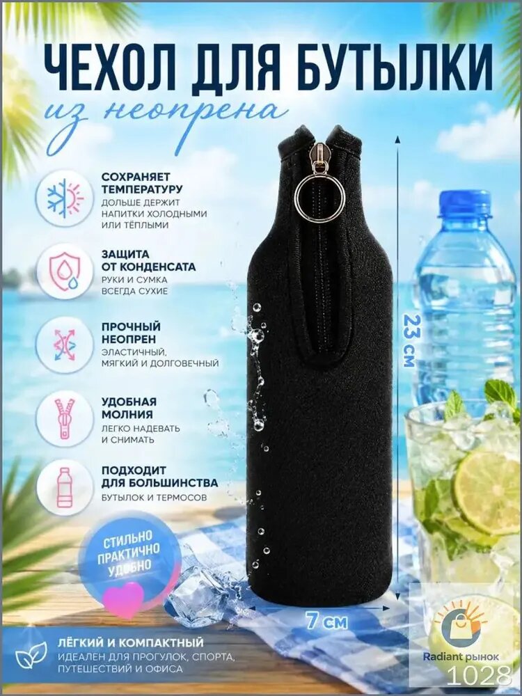 Чехол для бутылки - неопреновый термочехол на молнии для воды и напитков