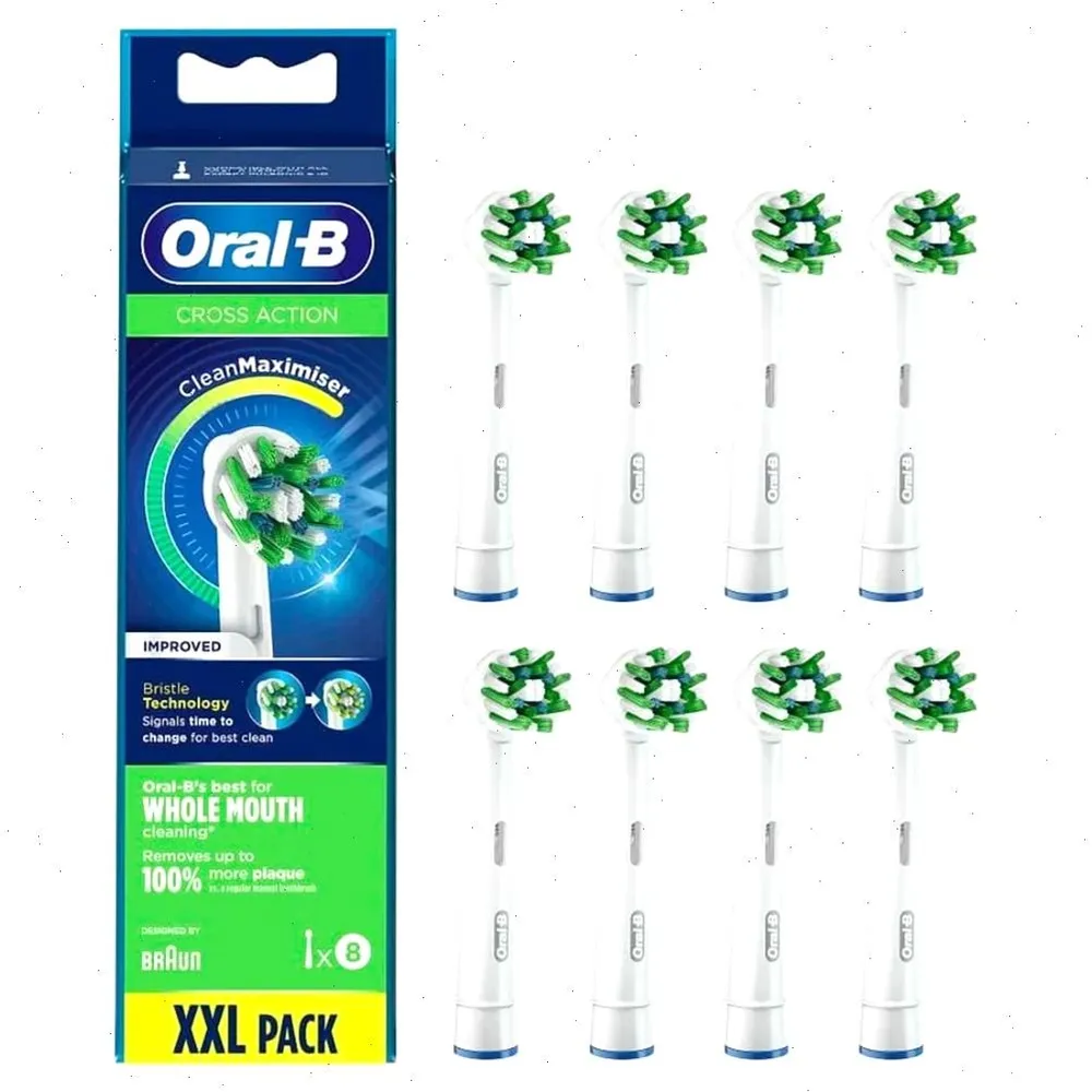 Насадки O-B Сross Action CleanMaximiser White для электрической зубной щетки, 8 шт, для тщательного удаления налета