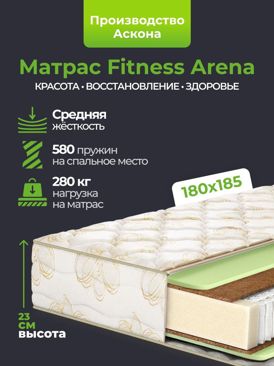 Анатомический, Ортопедический матрас 180х186 см Fitness Arena, с зональным пружинным блоком