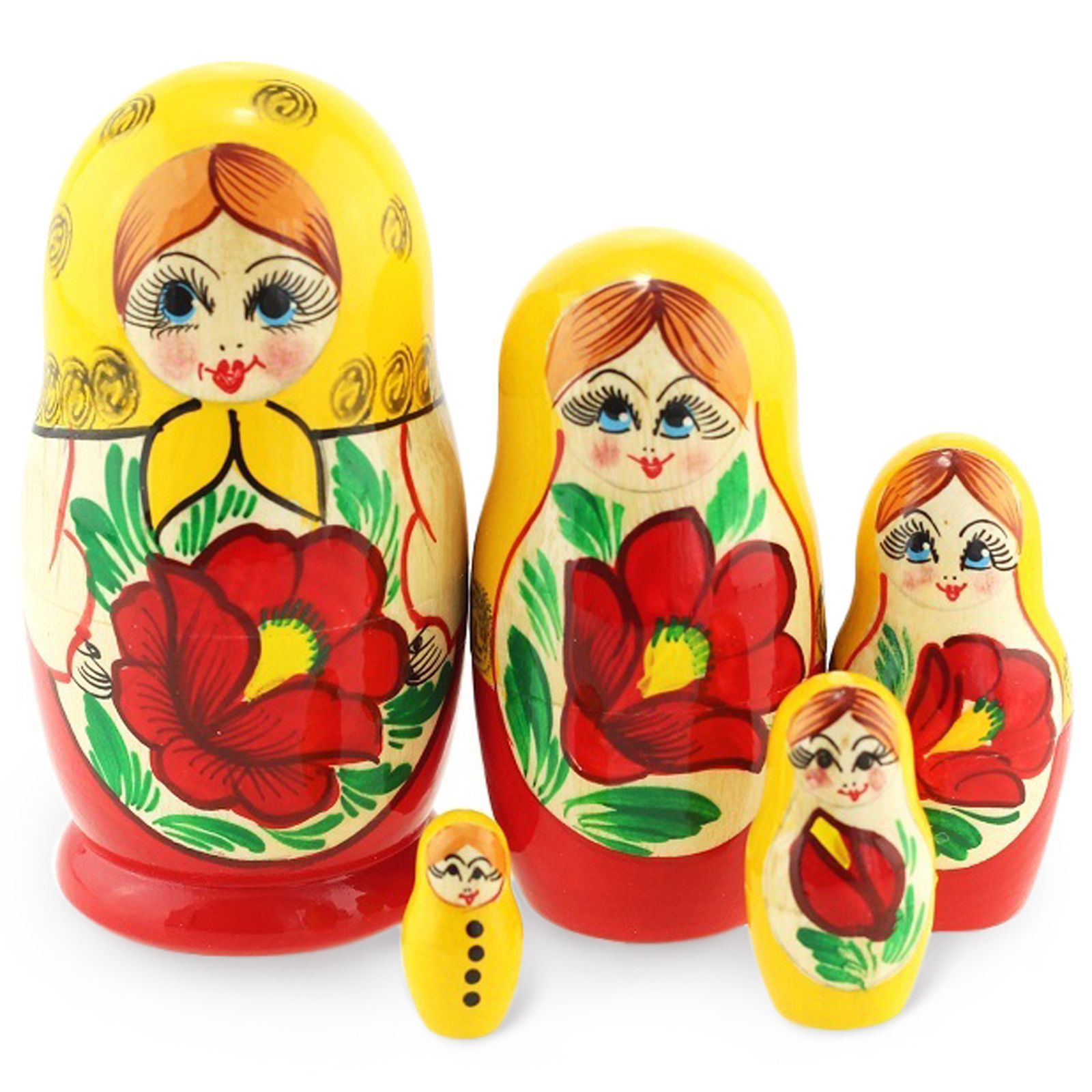 Ажна Матрешка деревянная Желто-красная 5 мест 10,5 см
