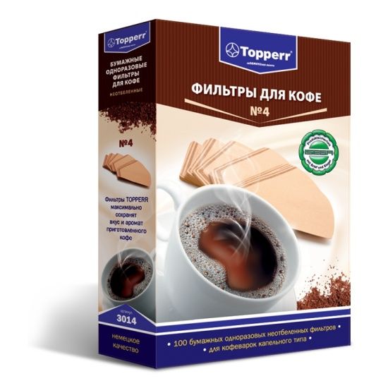 Фильтр бумажный для кофеварок Topperr №4, неотбеленный, 100 шт (3014 Topperr)