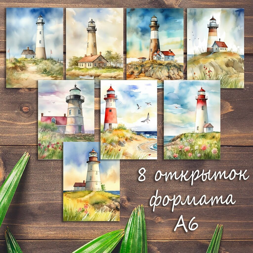 Большой набор открыток Маяки, 8 штук