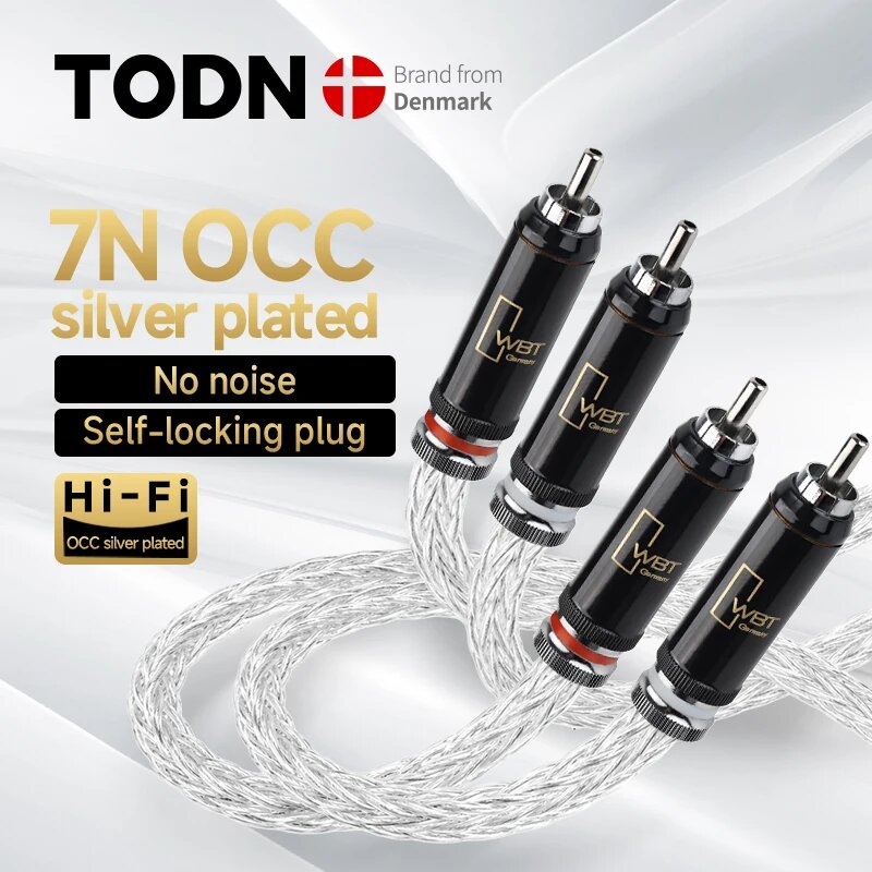 TODN Hi-End аудиокабель RCA-RCA, 0.75m, серебряный