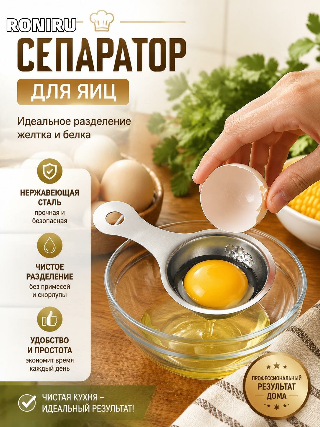 Сепаратор для яиц из нержавеющей стали — удобный кухонный инструмент для аккуратного разделения желтка и белка