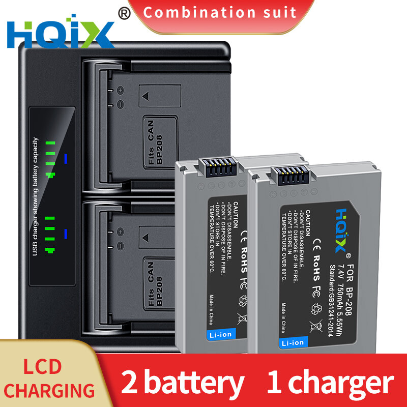 HQIX для Canon FVM300 MVX460 MVX430 MVX1Si Elura 100 DC200 OpturaS1 IXY DVS1 DC22 IVIS камера BP-208 Двойное зарядное устройство Аккумулятор