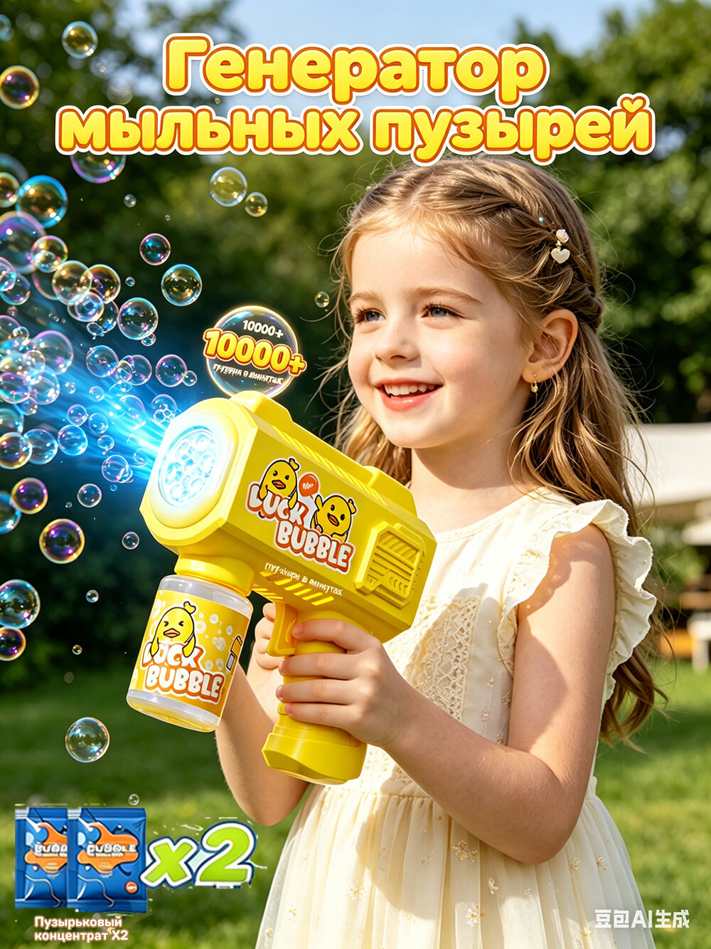 Генератор мыльных пузырей, Пистолет для мыльных пузырей / Подарок мальчику Девочки