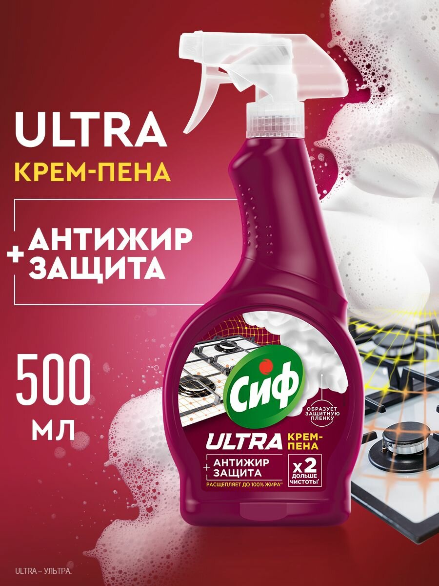 Чистящее средство крем пена Антижир + Защита для кухни спрей без запаха 500 мл крем для чистки средство для кухни спрей от жира очиститель без запаха