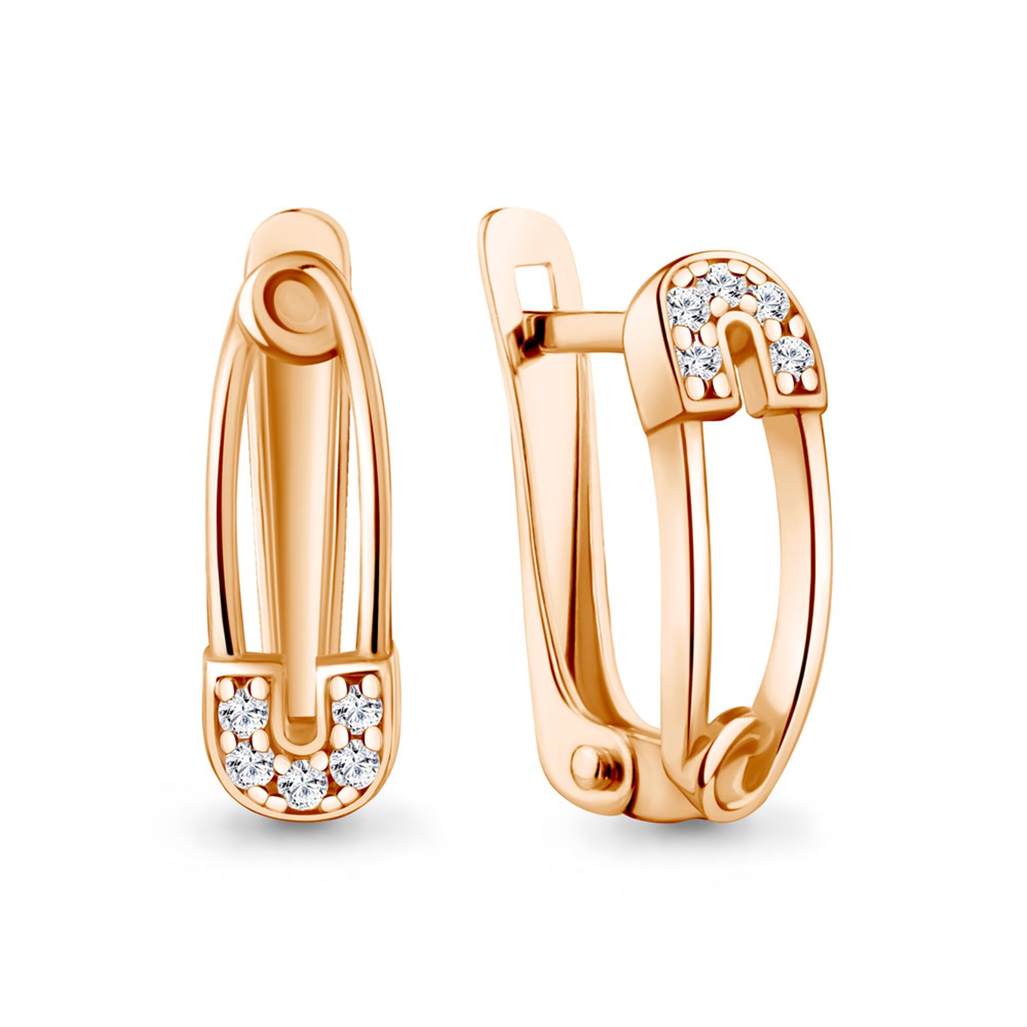 Серьги, серебро, 925 проба, золочение, фианит