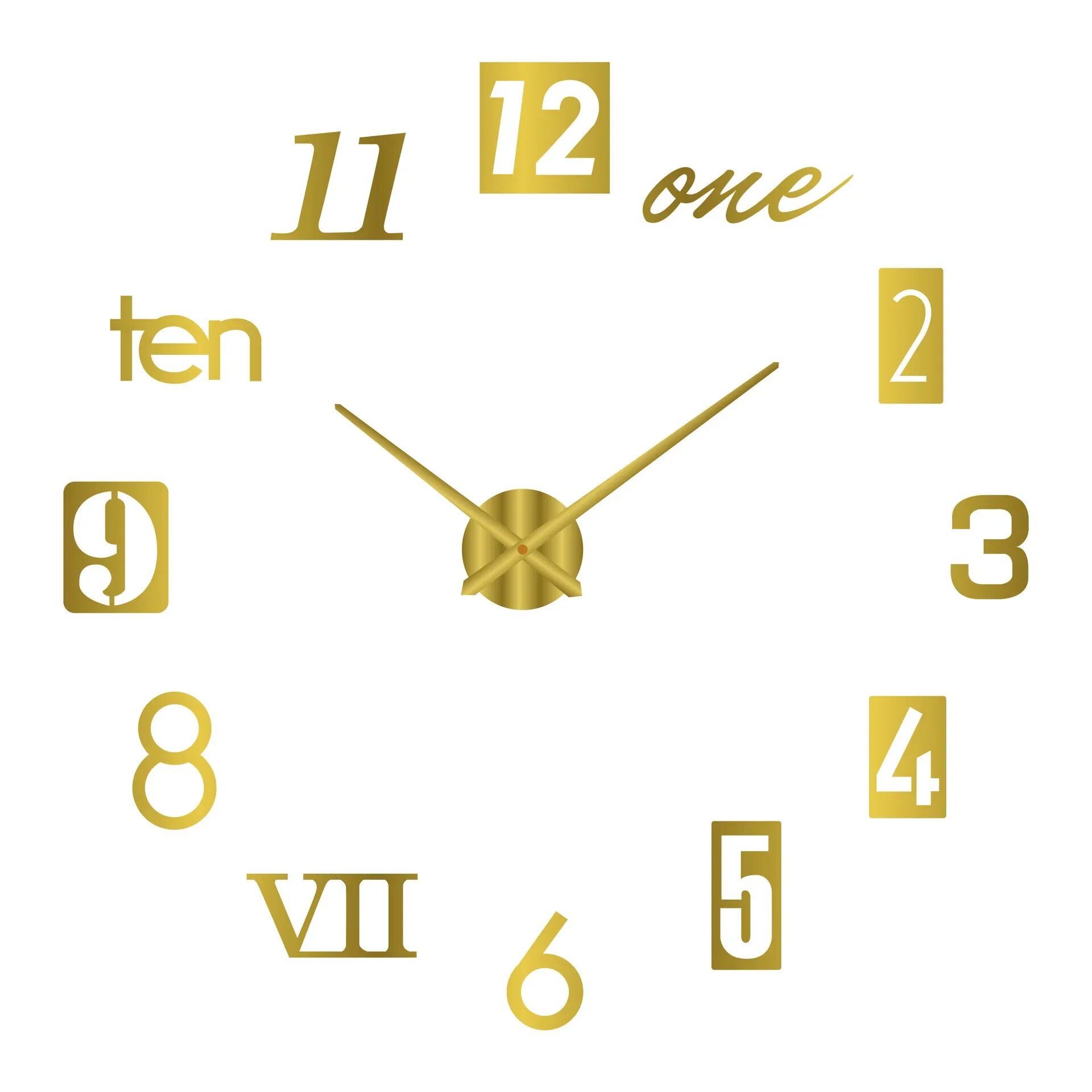 Настенные часы 3D Horloge Бежевый, 013 Gold, 3D Diameter 60-90CM