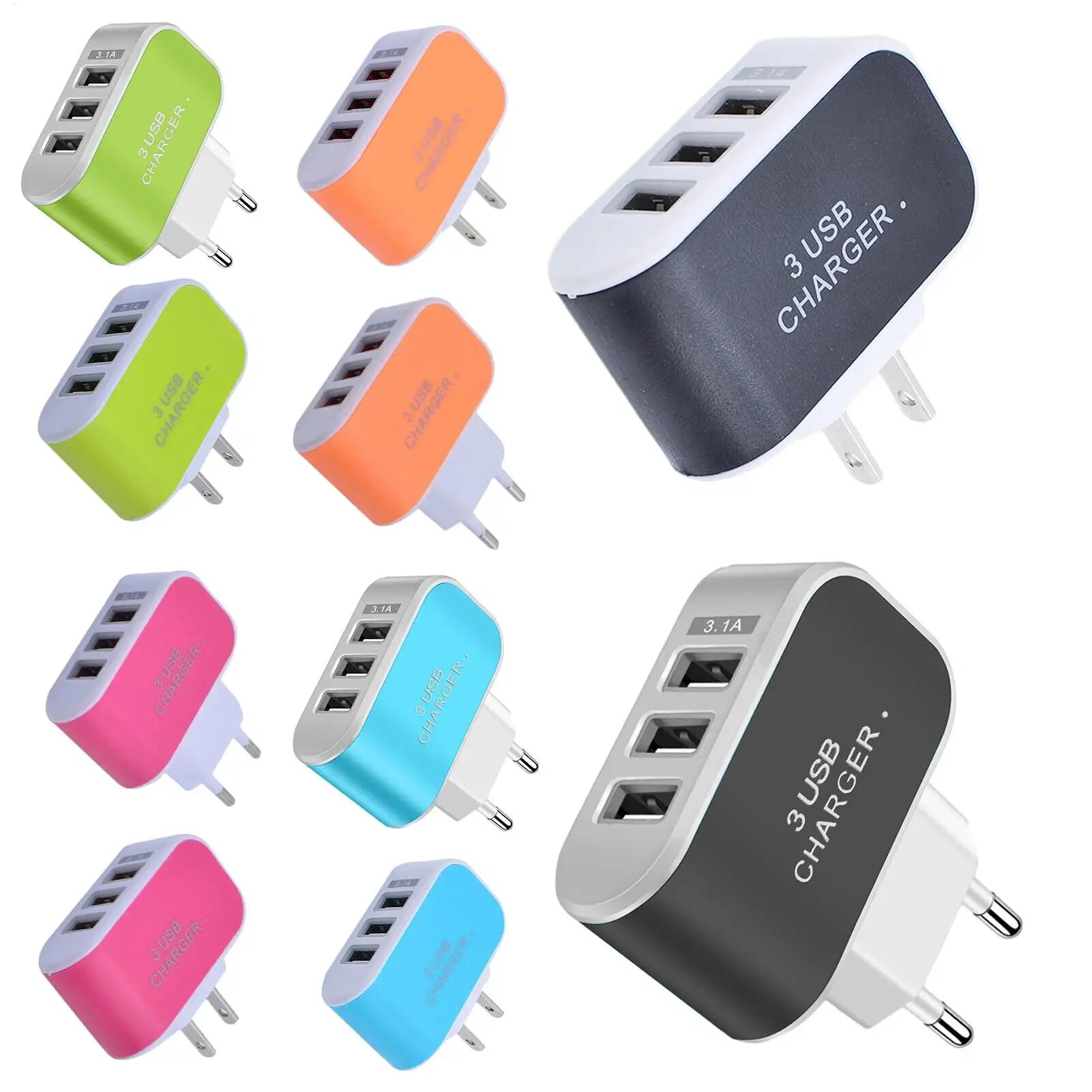 Оранжевое зарядное USB 3 порта EU