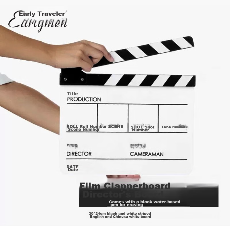 Early Traveler Film Set Board, Director's Call Sheet, Magnetic Shooting Board, 30*24cm, Black And White Striped, Chinese And English, White Background Board, Scene Board, Shooting Board, Marker Board, Comes with Water-Based Pen