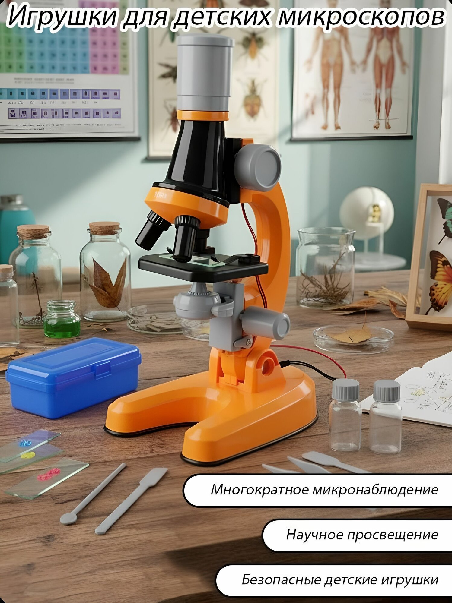 Детский микроскоп Scientific Microscope с набором для опытов (увеличение до 1200x)
