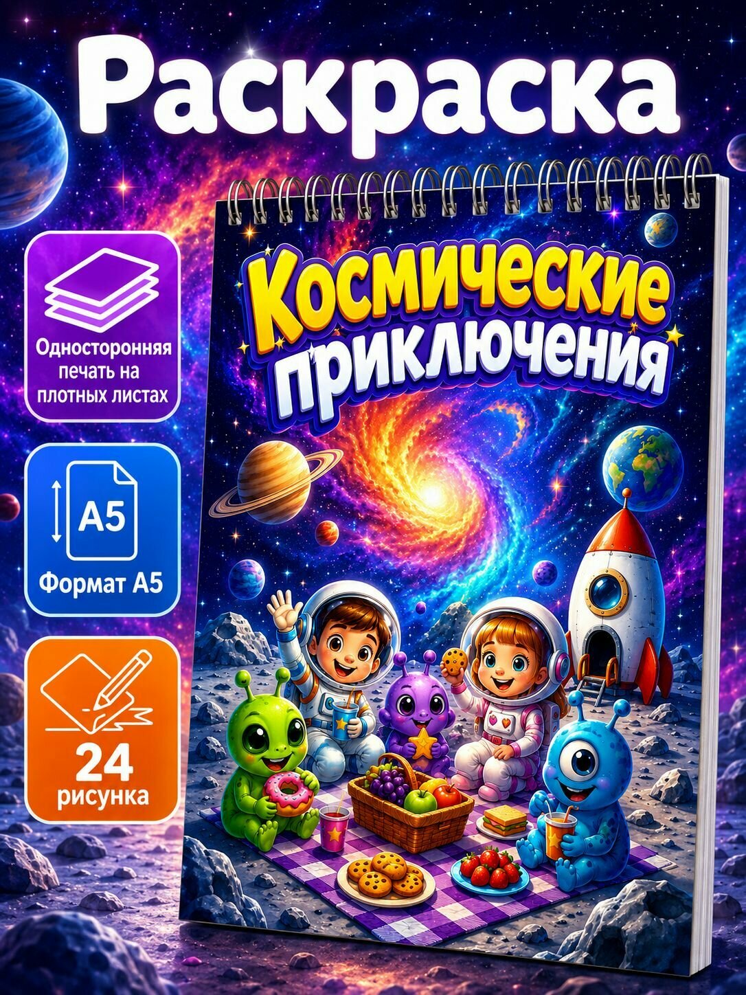 Раскраска для детей Космос, космические приключения