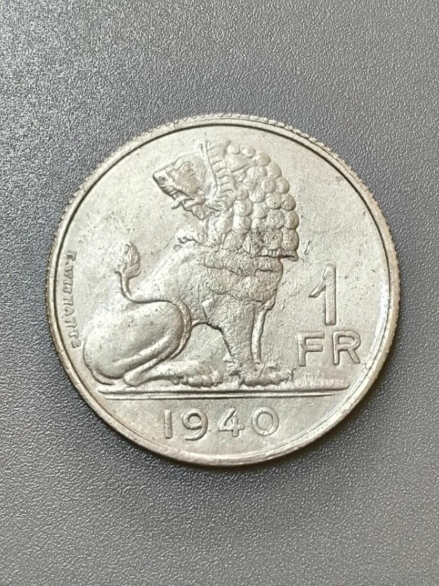 Монета 1 франк Бельгия 1940 г