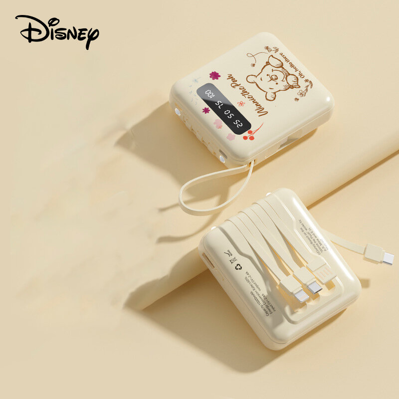 Внешний аккумулятор с картинкой Disney 4в1 10000 mAh, Powerbank Fast Charue 4 входа: TYPE-C, lightning, USB, microUsb, Бежевый Winnie