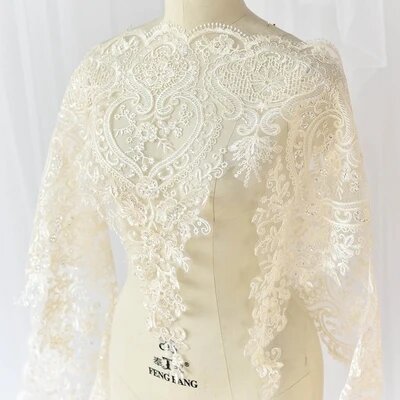 Кружевная ткань Coioromls с блестками 54см Бежевый, Champagne, 2Yards price