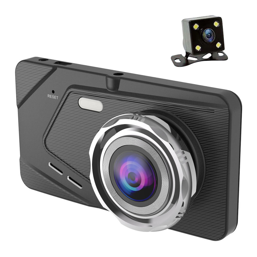 Видеорегистратор для автомобиля Dash Cam 1080P Front and Rear с экраном 4 дюйма, 170°, ночное видение, WDR, циклическая запись, парковочное мониторинг, G-Sensor, черный цвет, алюминиевый сплав, 1080P фронтальная камера, 480P задняя камера, угол обзора