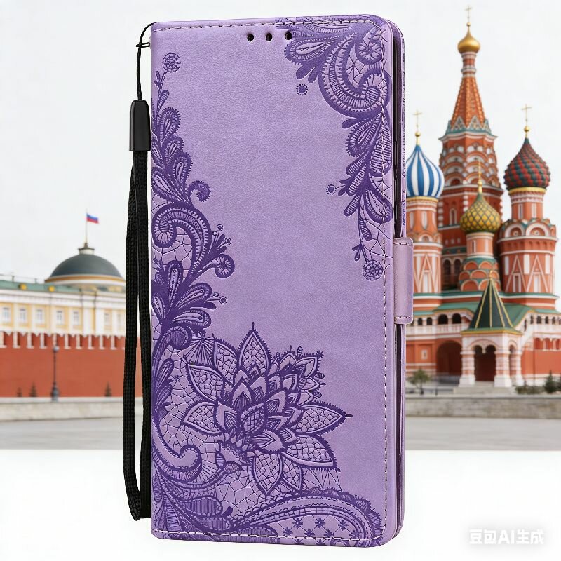 Samsung Galaxy M31 / Самсунг M31 чехол-флип с тиснением в виде кружева, защищающий от падений (с кармашком для карт и функцией кошелька, в комплекте с ремешком),01, фиолетовый