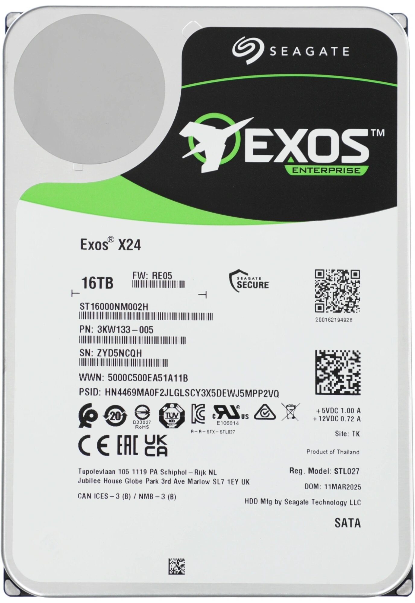 Жесткий диск 16TB Seagate SATA-III ST16000NM002H Exos X24 7200rpm 3.5"