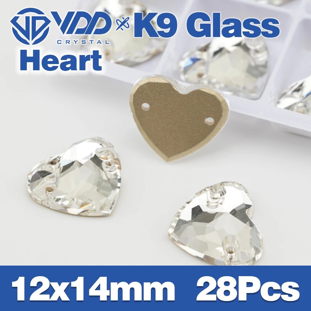 Стразы сердце K9 Glass 12x14mm, 28шт, серебряные
