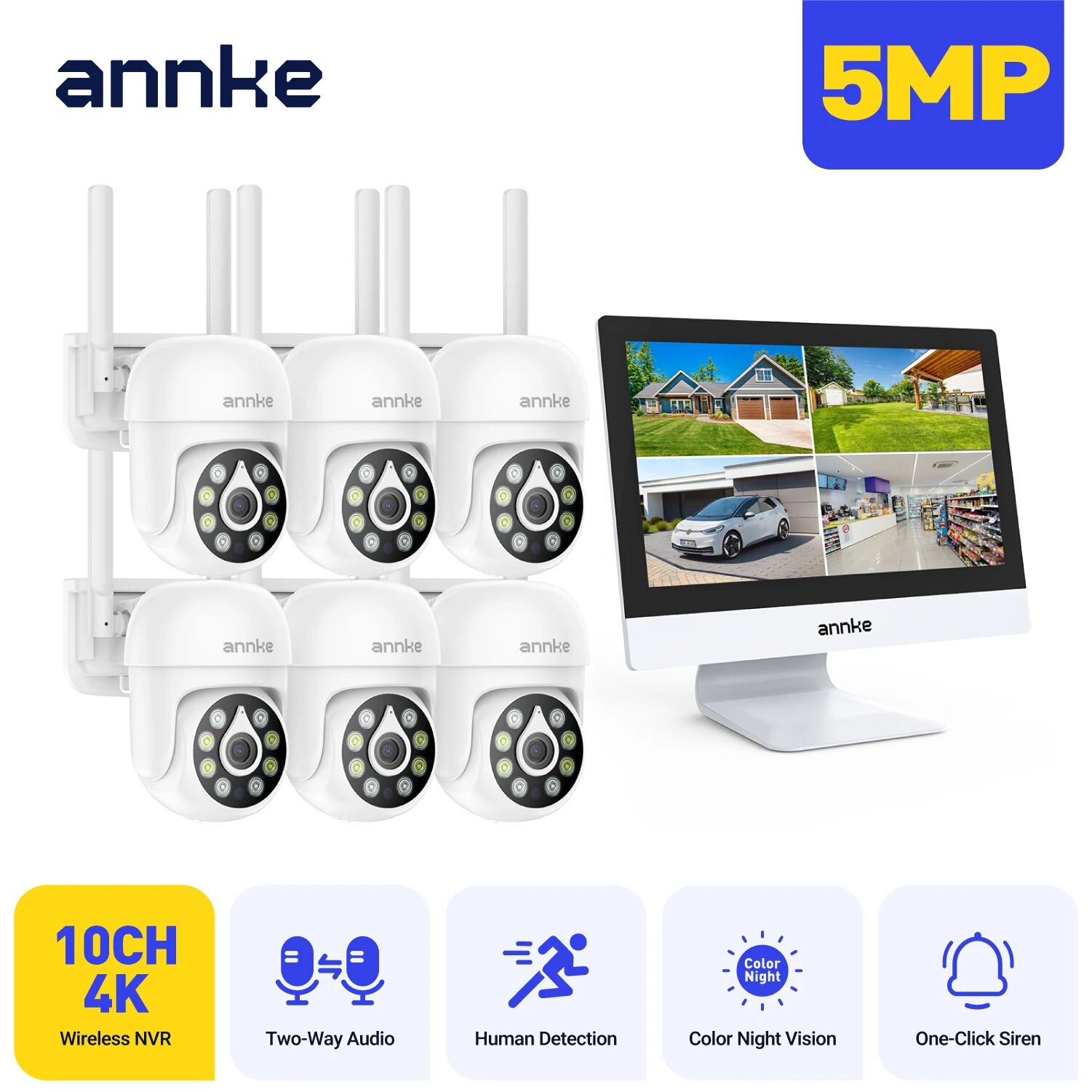 Annke 4MP солнечные камеры безопасности 10CH NVR 2.4G 5.8G 5MP PTZ камеры безопасности Wi-Fi с ИК-датчиком движения цветное ночное видение камера безопасности Wi-Fi