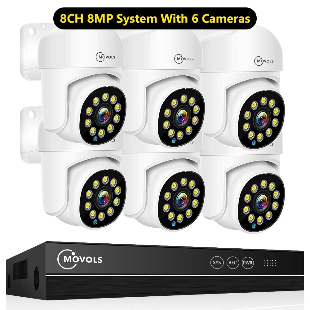 Система видеонаблюдения Movols 4K XMEYE POE 8MP 5MP с двусторонним аудио, PTZ-камера CCTV POE AI для безопасности, набор видеонаблюдения NVR 8-канальный P2P