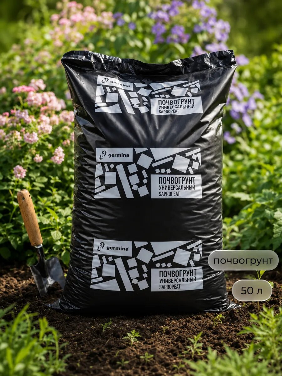 Почвогрунт Germina SAPROPEAT 50л, гуматизированный, универсальный, 50 л