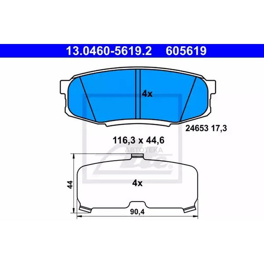 Колодки тормозные дисковые ATE 13046056192 задн, LEXUS: LX 570 07- \ TOY A: LAND CRUISER 4.5 TD 24V 4x4 84-, LAND CRUISER 4.5 D V8/4.5 D-4D/4.5 D4-D/4.6 V8/4.7 V8 07-