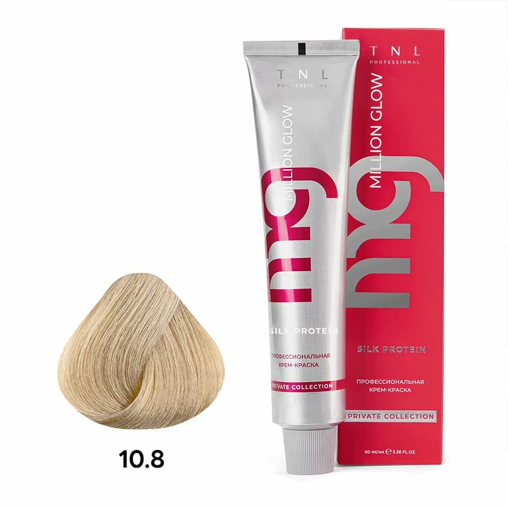 Крем-краска для волос Million glow Private collection Silk protein оттенок 10.8 Платиновый блонд шоколадный, TNL Professional, 60 мл