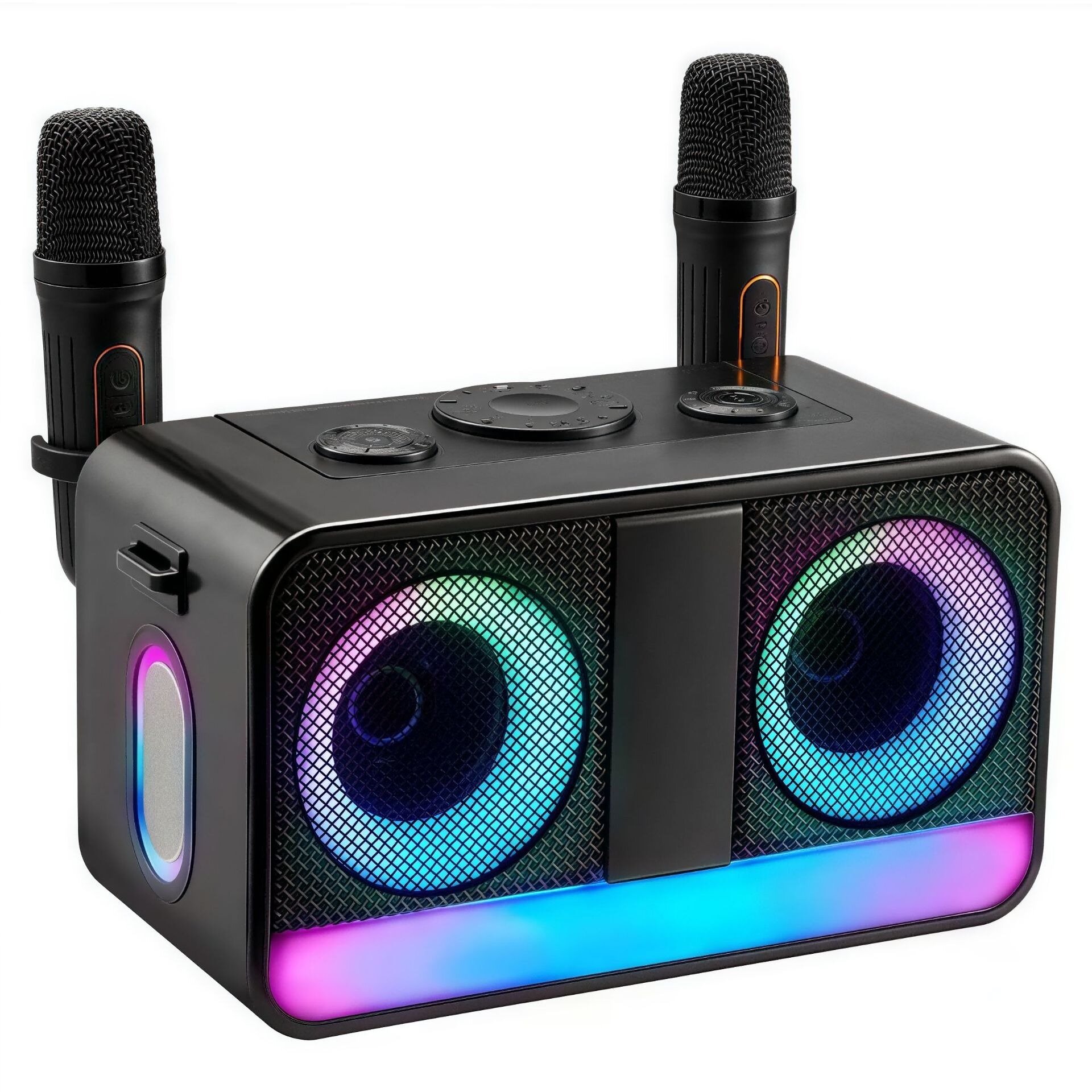 Музыкальный центр CHJ171 с караоке, Bluetooth-колонка 35 Вт с 2 беспроводными микрофонами, RGB-подсветкой, USB, AUX, TF