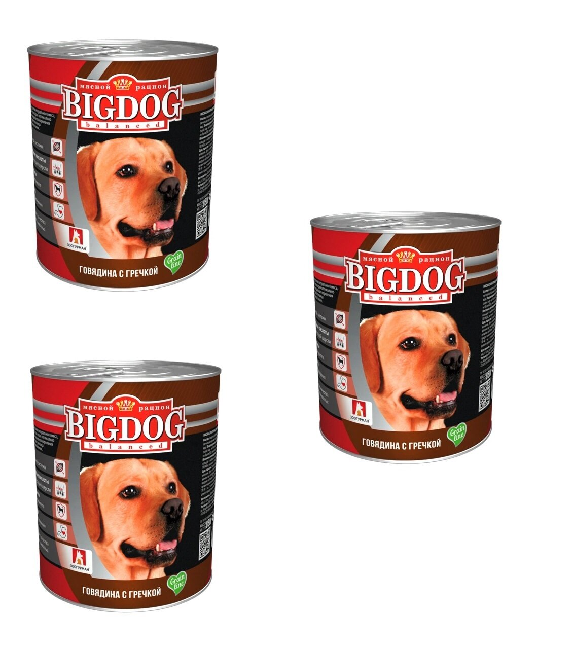 Консервы для собак Зоогурман Big Dog Говядина с гречкой 850г 3шт