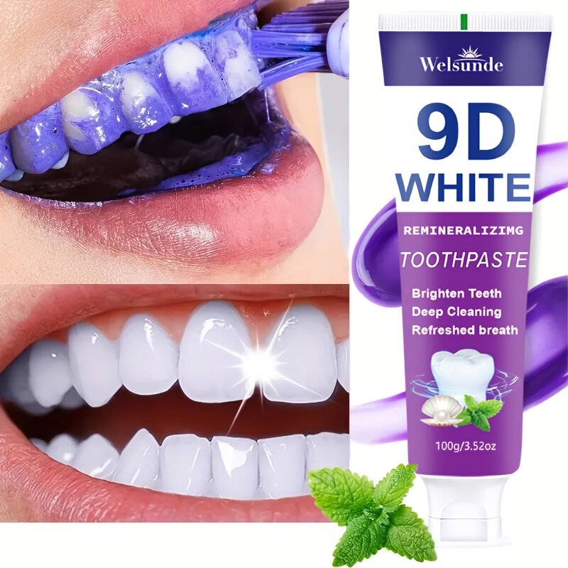 Средства гигиены полости рта, 9D White, фиолетовая зубная паста с гидроксиапатитом, глубокая очистка, яркая улыбка, евро