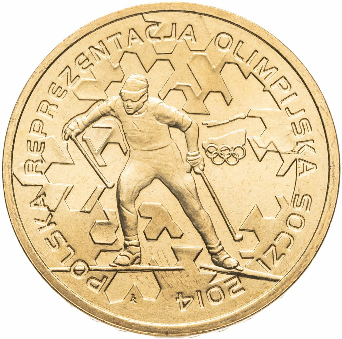 Польша 2 злотых zlote 2014 Польская олимпийская сборная - Сочи 2014, Латунь, в сохранности UNC