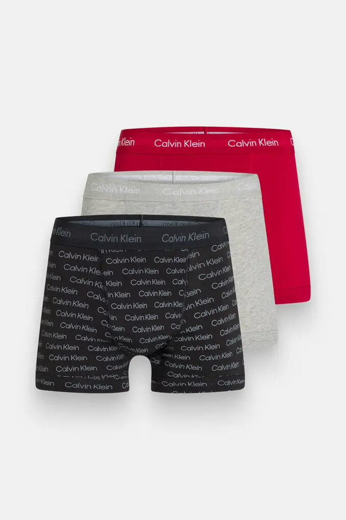 Трусы CALVIN KLEIN Trunk 3 PACK, комплект из 3 шт., размер L, красный/серый/черный