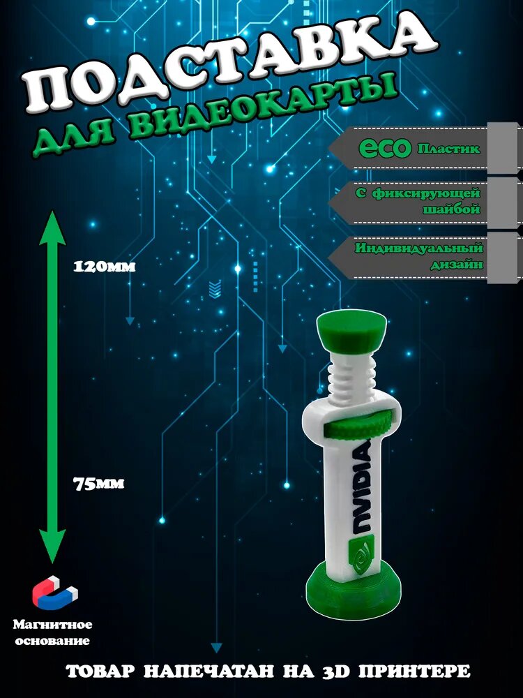 Подставка - держатель для видеокарты в стиле Nvidia белая (стойка объемная)