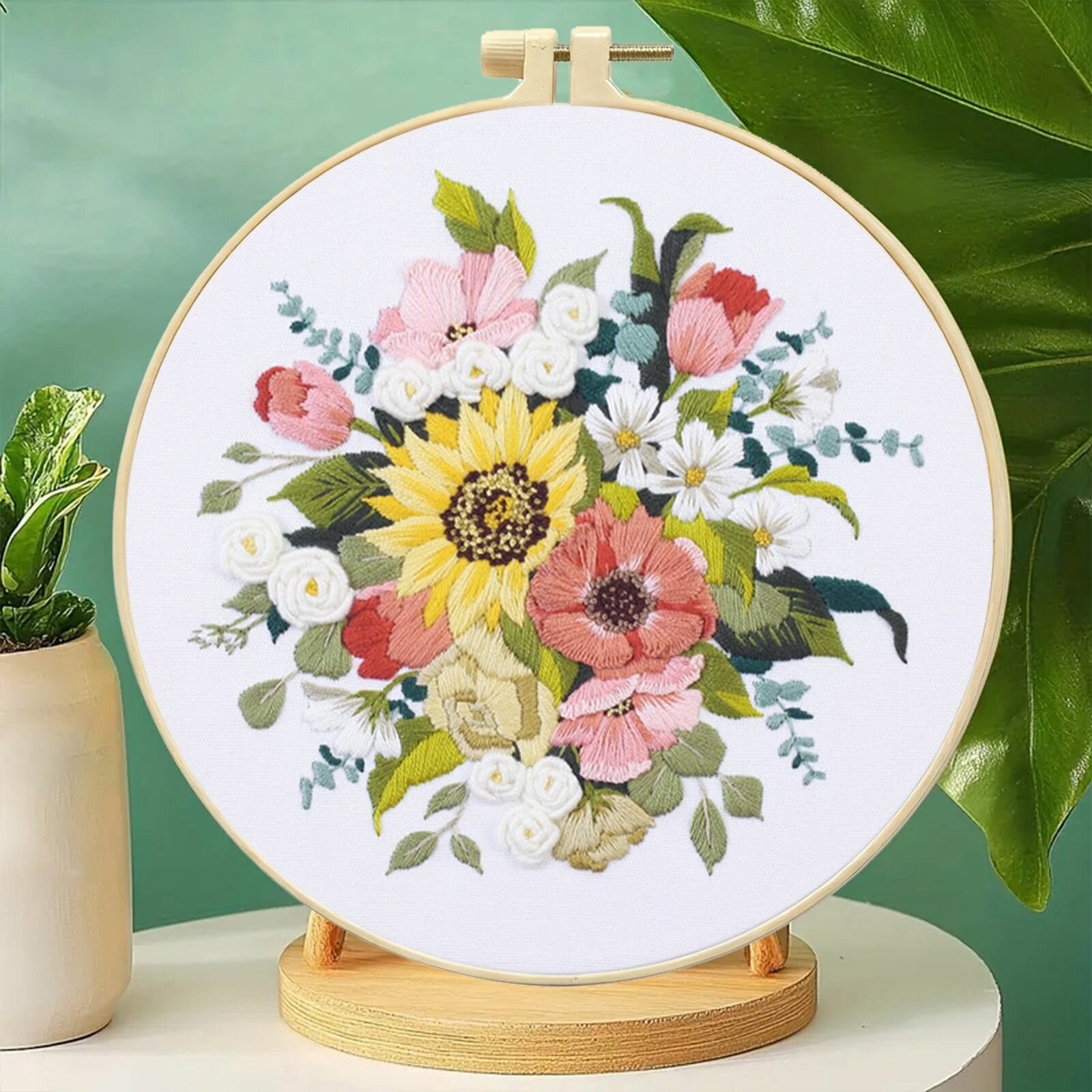 Набор для вышивания Flowers 3 из хлопковой ткани 30 30 см с бамбуковой пяльцами