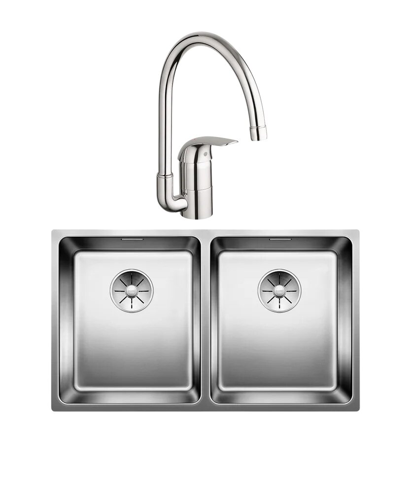 Комплект Мойка Blanco Andano 340/340-U 74x44, сталь, нержавеющая сталь / Смеситель Grohe Euroeco 32752000 глянцевый хром