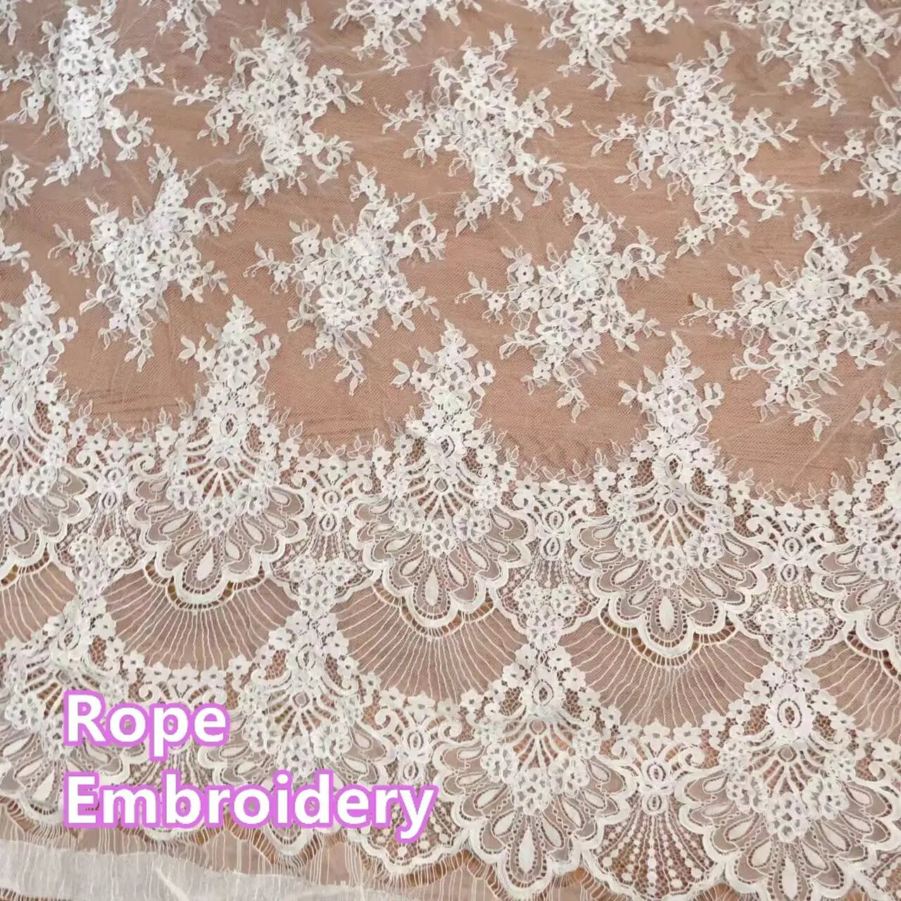 Кружево молочно-белое, Rope Embroidery, 3 м