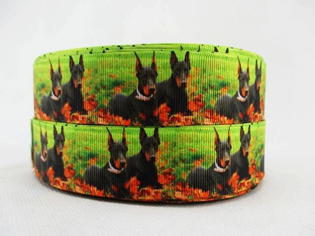 Лента полушелковая с рисунком собаки David accessories Бирюзовый, 25mm-BM
