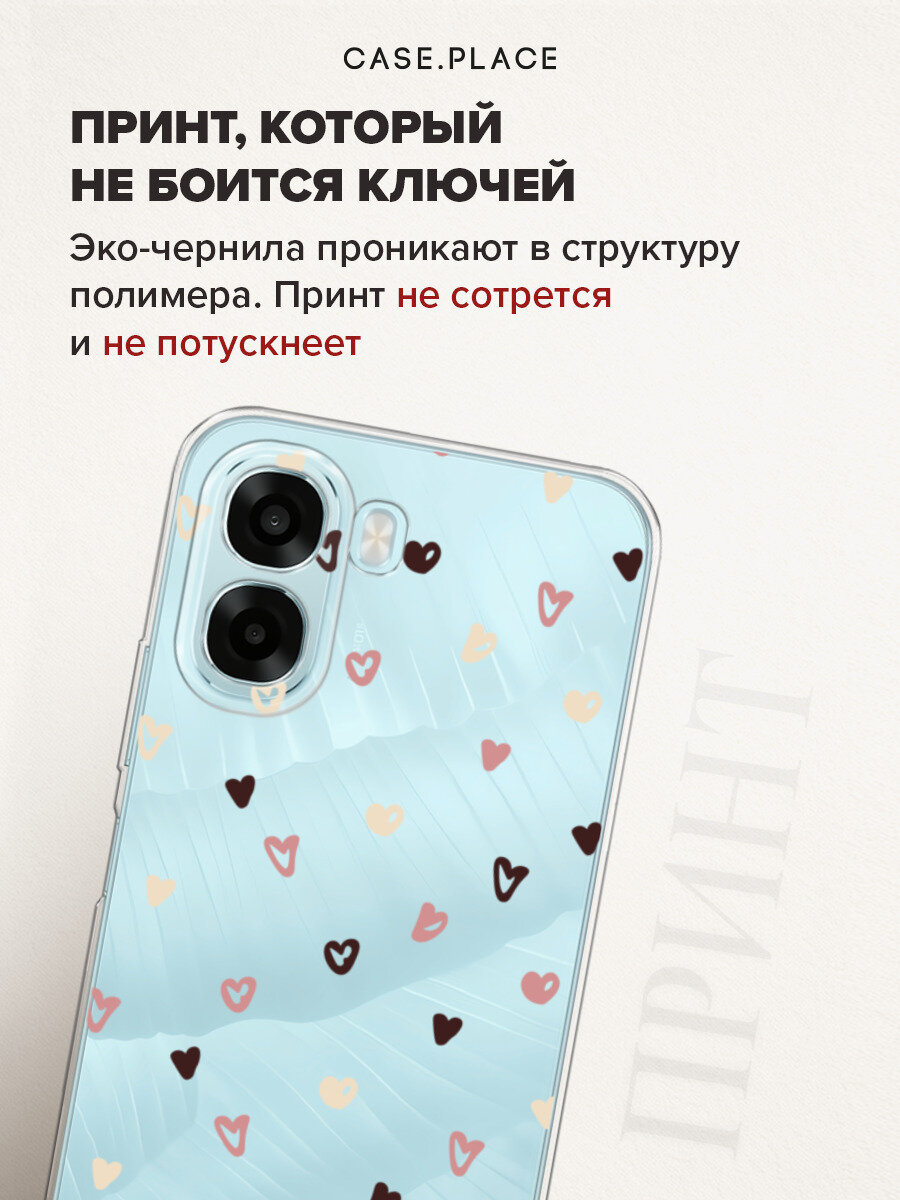 Чехол на Oppo A6x / Оппо A6x с принтом Сердечки паттерн рисунок, прозрачный — фото 1