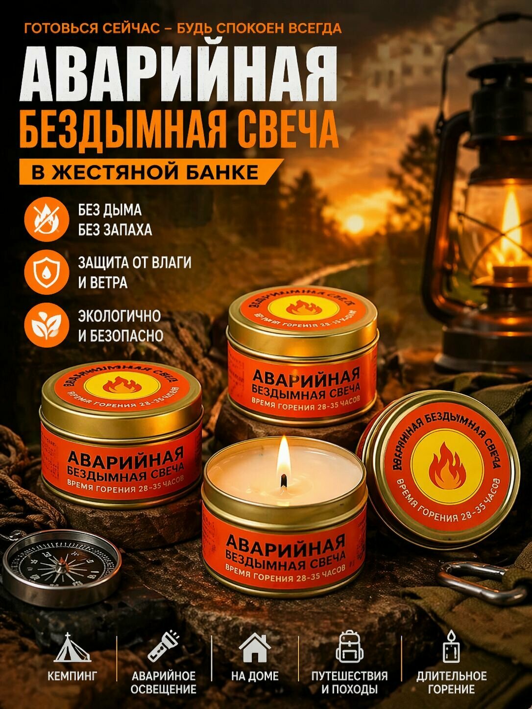 Свеча экстренная бездымная в железной упаковке бездымная свеча аварийная свеча железная упаковка