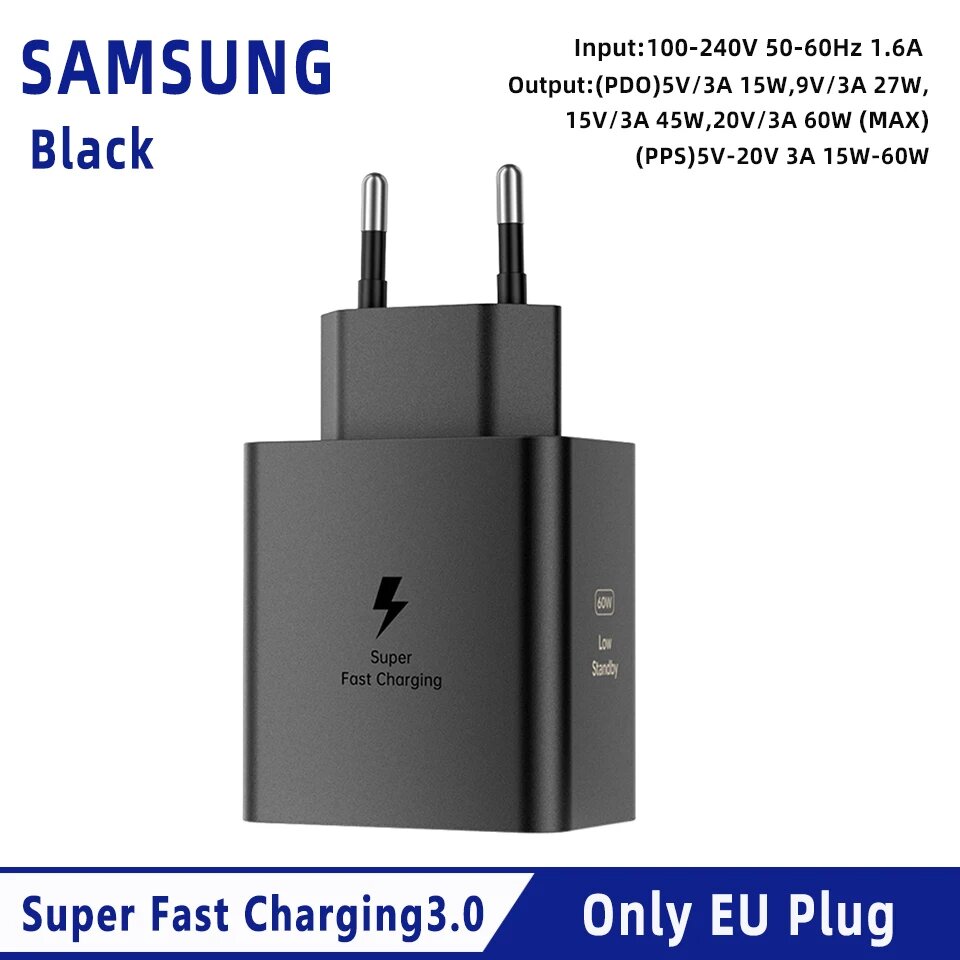 Оригинальное зарядное устройство SAMSUNG S26 Ultra 60W Type-C GaN, адаптер для Only EU Charger