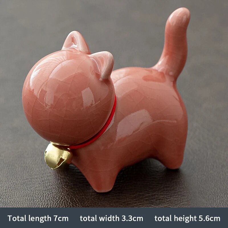 Розовый керамический котенок, 7x3.3x5.6 см, A1