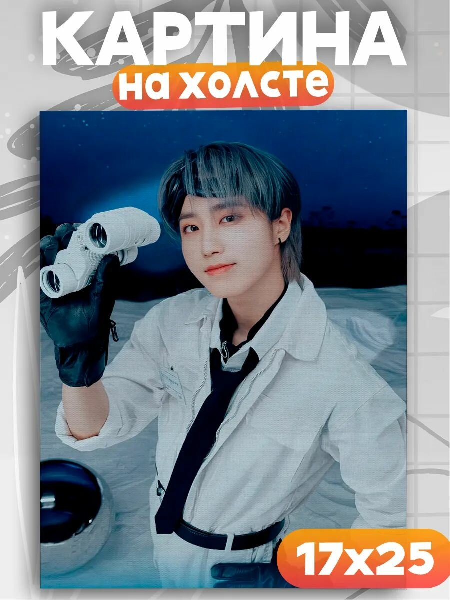 Картина на стену Хан Джисон Stray kids кпоп, на подрамнике, 1шт, 25х17 размер.