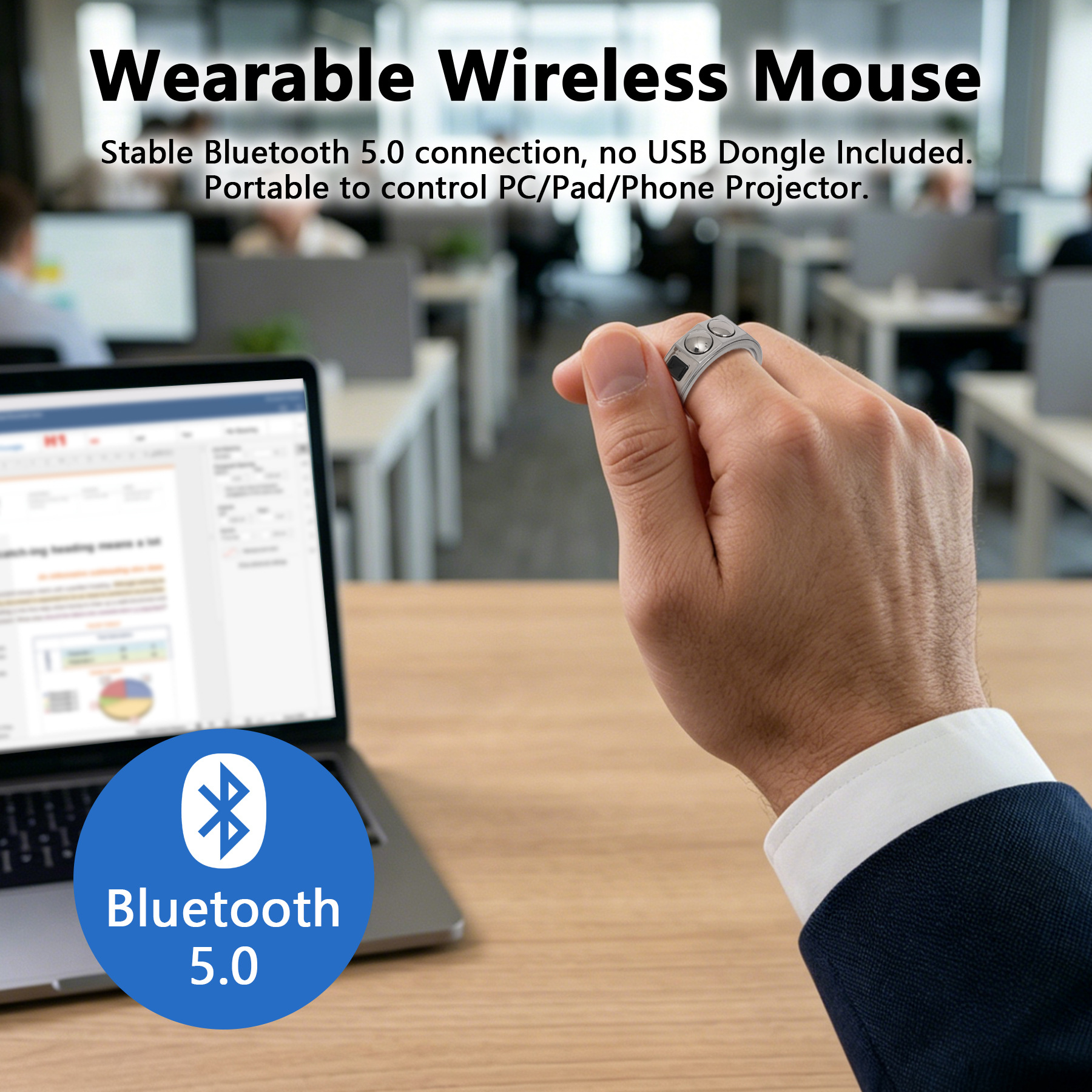 Беспроводная мышь-кольцо "RM10", сенсорная, Bluetooth, для презентаций и игр，120 мм Мужской подарок