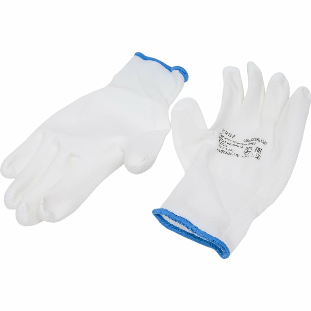 Нейлоновые перчатки с полиуретановым покрытием S.GLOVES KREZ белые, 10 размер 31613-10 — фото 1